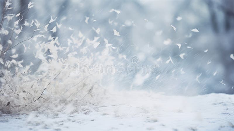 Snowy Winter Scene with Falling Leaves and Snow on the Ground Stock ...