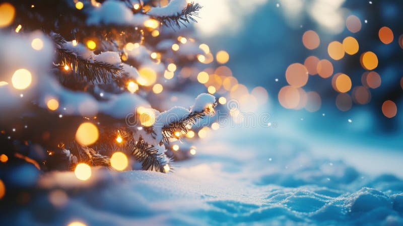 Snowy Winter Scene with Holiday Lights Stock Illustration ...