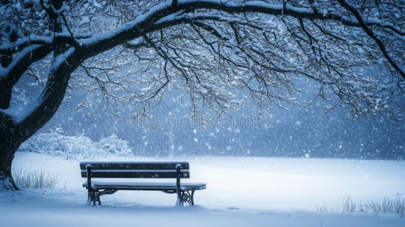 Snowy Winter Scene Park Bench Under Tree Stock Illustration ...