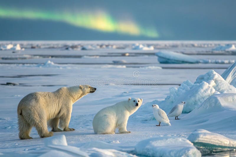 A Snowy, Wintry Scene with Arctic Animals Stock Illustration ...