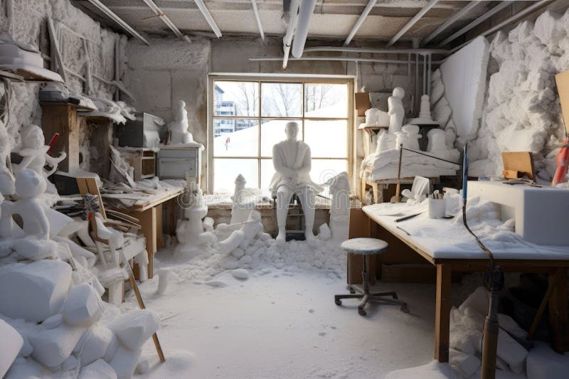Snowy Work Area with Unfinished Sculpture Stock Illustration ...