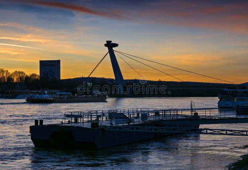 SNP bridge stock image. Image of silhouette, river, slovakia - 306173641