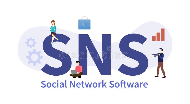 Sns Social Network Software Concept with Big Word or Text with Team ...