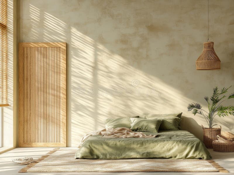 Snug Bedroom Setup with a Bed and Pillows, Generated in 3D Stock Photo ...