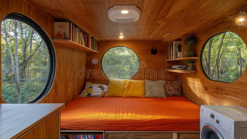 Snug Camper Interior with a Broad Perspective of the Outdoors Stock ...