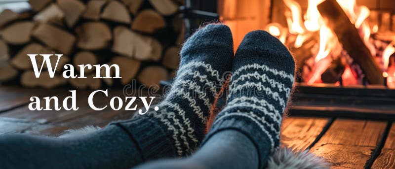 Snug and Cozy a Pair of Feet in Warm Socks by a Fireplace Stock ...