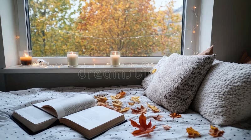 A Snug Room Adorned with String Lights Features a Bed beside the Window ...