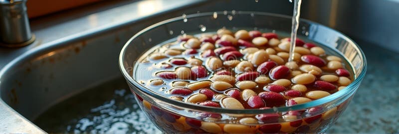 Soaking Red and White Beans in a Clear Glass Bowl in Kitchen Sink Stock ...