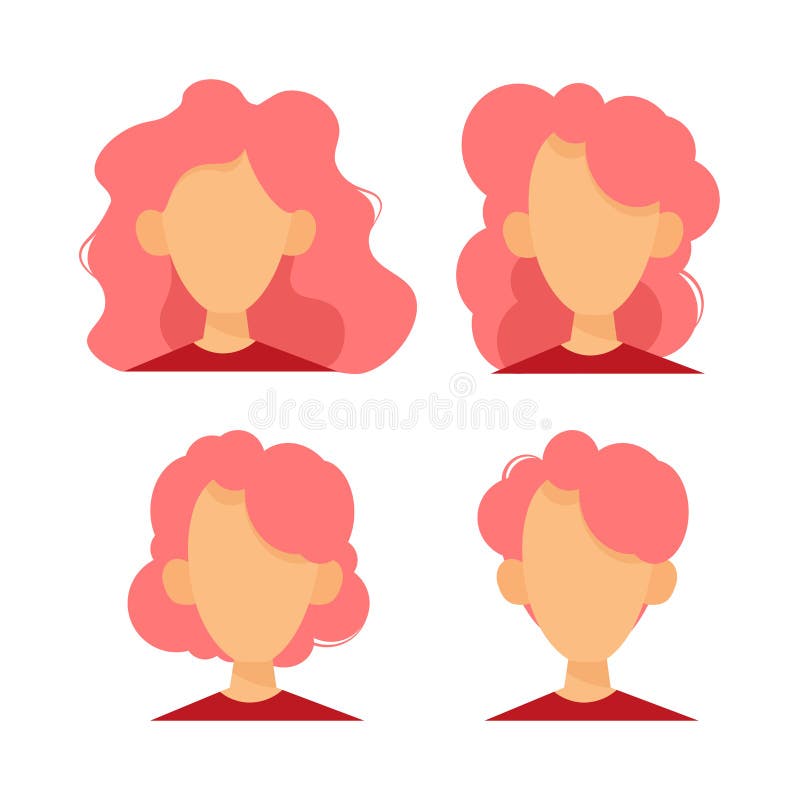 Set of Woman Avatars with Pink Hair with Different Hairstyles Stock ...