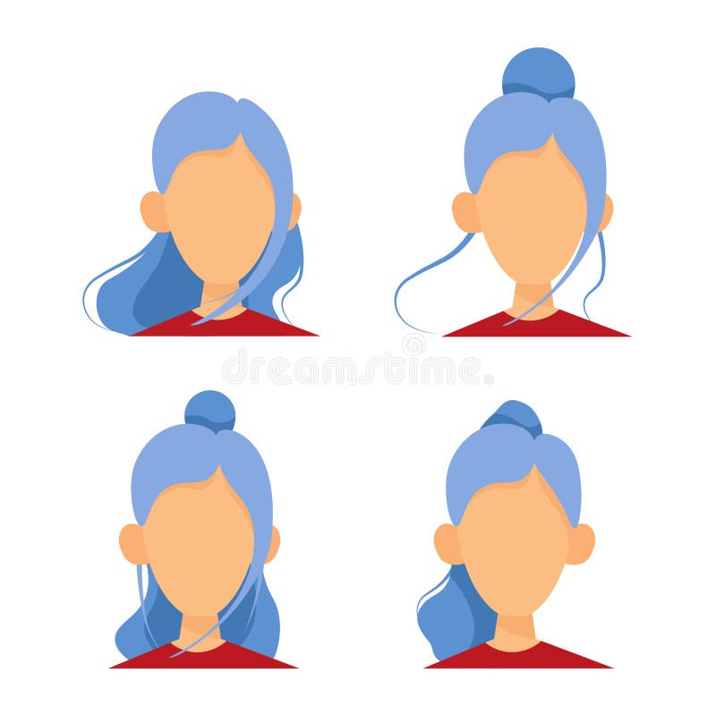 Set of Avatars of a Woman with Blue Hair without a Face Stock Vector ...
