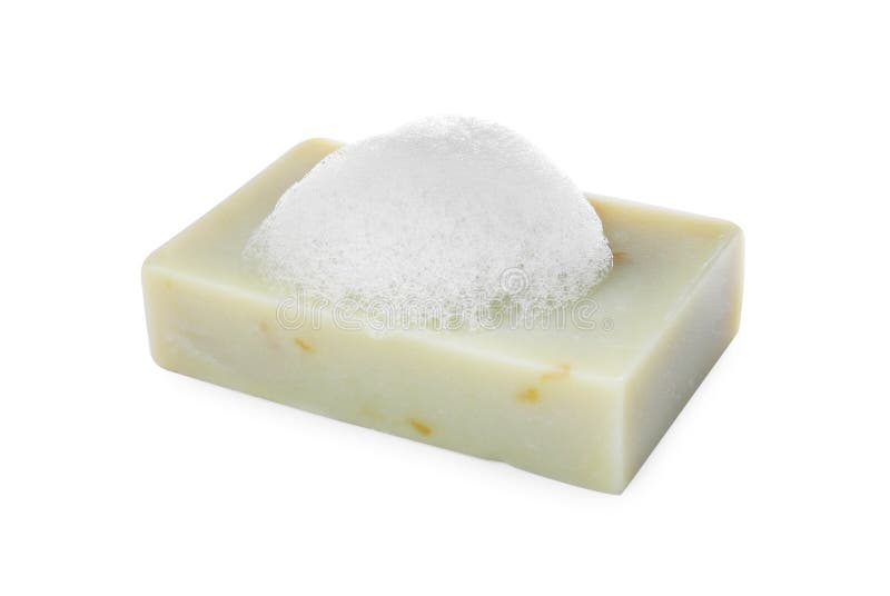 Soap Bar with Fluffy Foam on White Background Stock Image - Image of ...