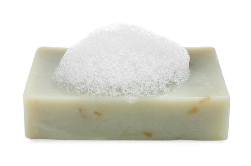 Soap Bar with Fluffy Foam on White Background Stock Image - Image of ...