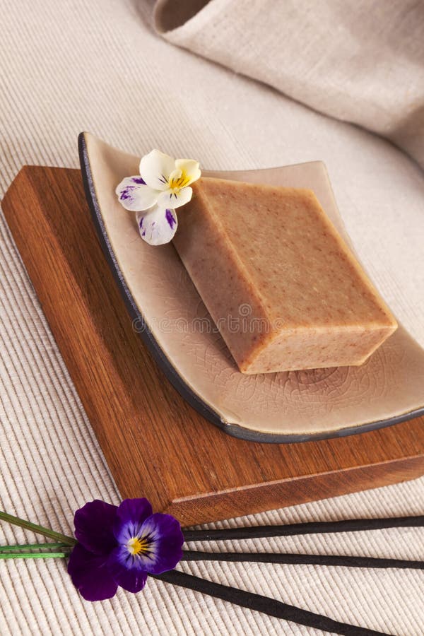 Soap Bar and Incense Sticks. Wellness Background. Stock Image - Image ...