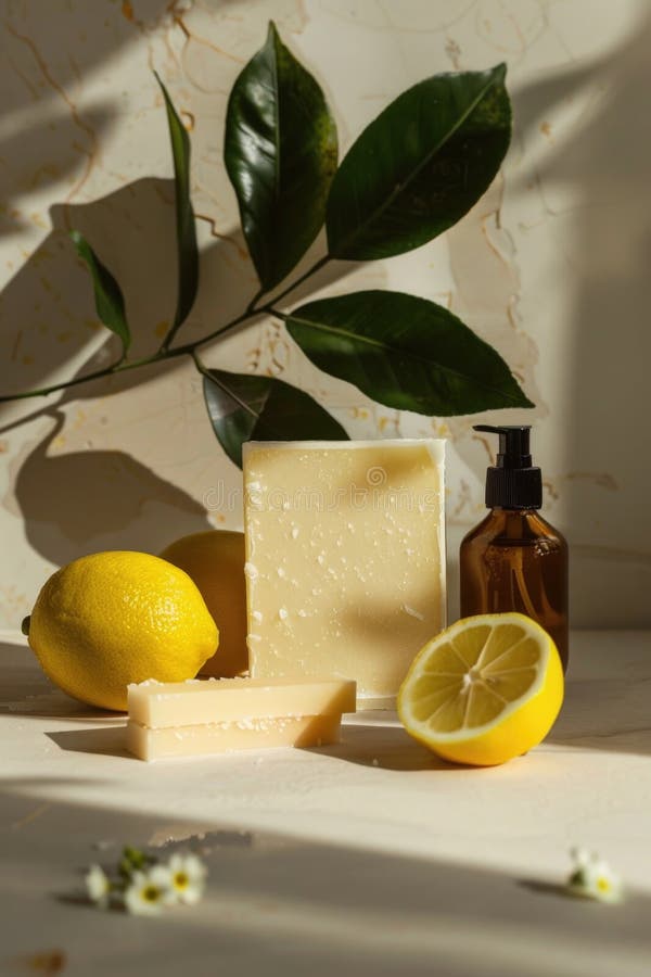 Soap Bar and Lemon on Counter Stock Photo - Image of generated, citrus ...