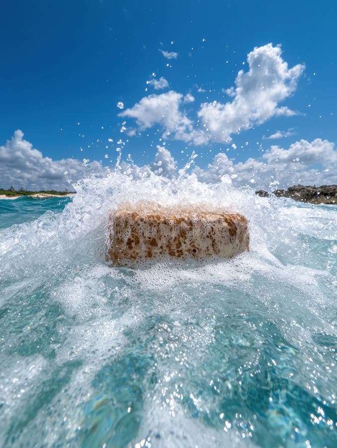 A Soap Bar is Splashed by Waves in the Ocean on a Sunny Day. Stock ...