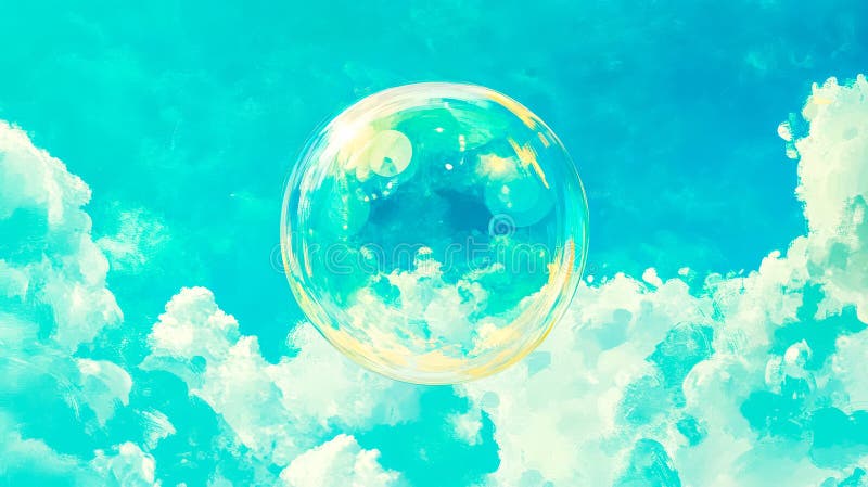 Soap Bubble Floating in a Painted Sky Reflecting Clouds and Sunlight Stock Image - Image of soap ...