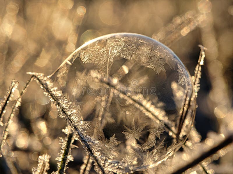 Soap Bubble on Which Ice Crystals Have Formed Due To the Frost. in the ...