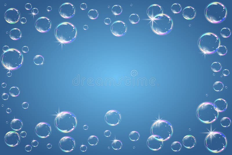Soap Bubbles Frame on Blue Background. Vector Illustration Stock Vector - Illustration of clean ...