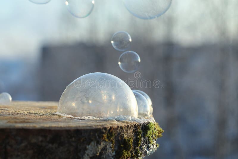 Soap Bubbles Freeze in the Cold. Winter Soapy Water Freezes in the Air ...