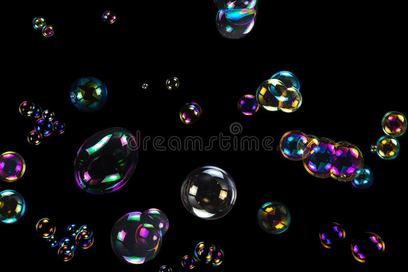 Soap Bubbles Isolated on a Black Background Stock Photo - Image of ...