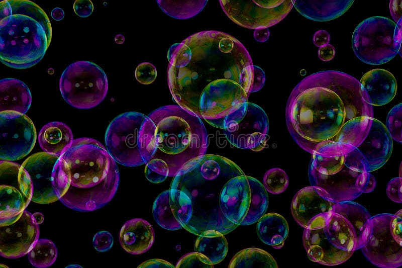 Soap Bubbles Overlay Black Background Stock Illustration - Illustration ...