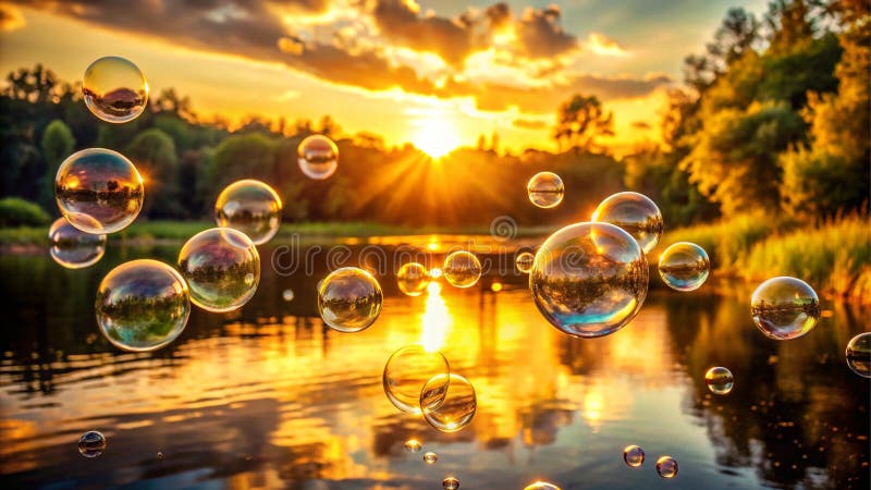 Soap Bubbles Reflecting the Sunset Glow Stock Illustration ...