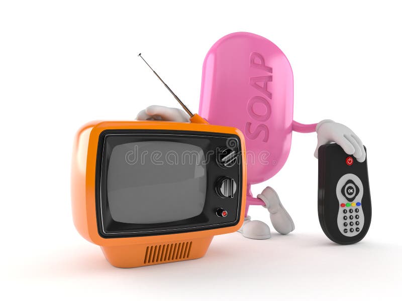 Soap Character with Tv Set and Remote Stock Illustration - Illustration ...