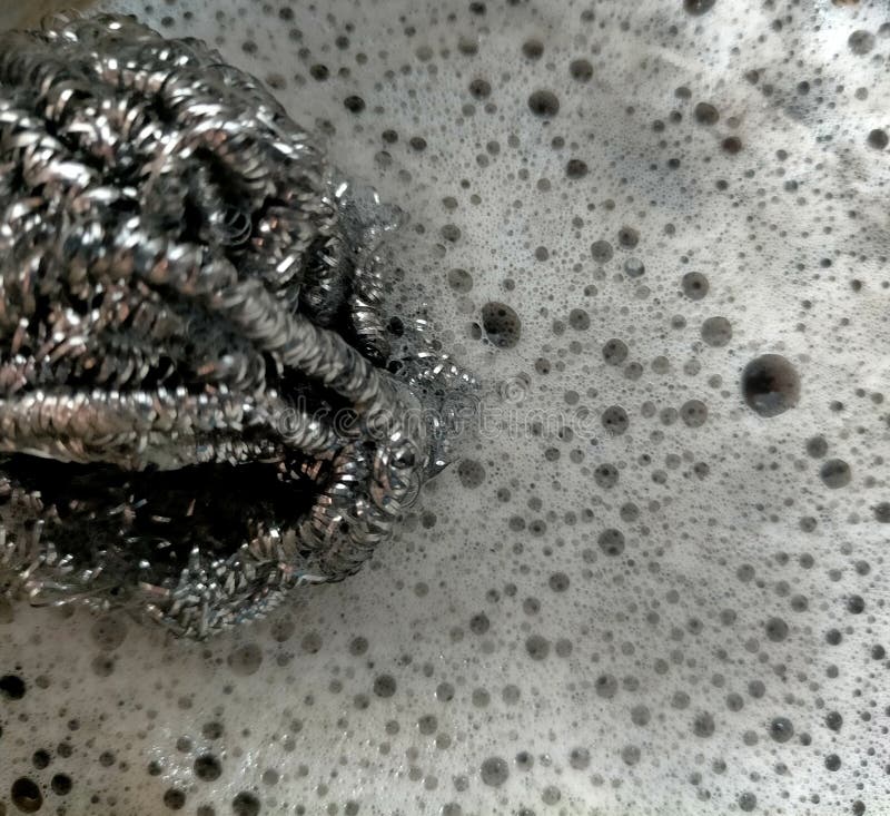 Soap Foam and Cleaning Wire Take from Top View Stock Image - Image of ...