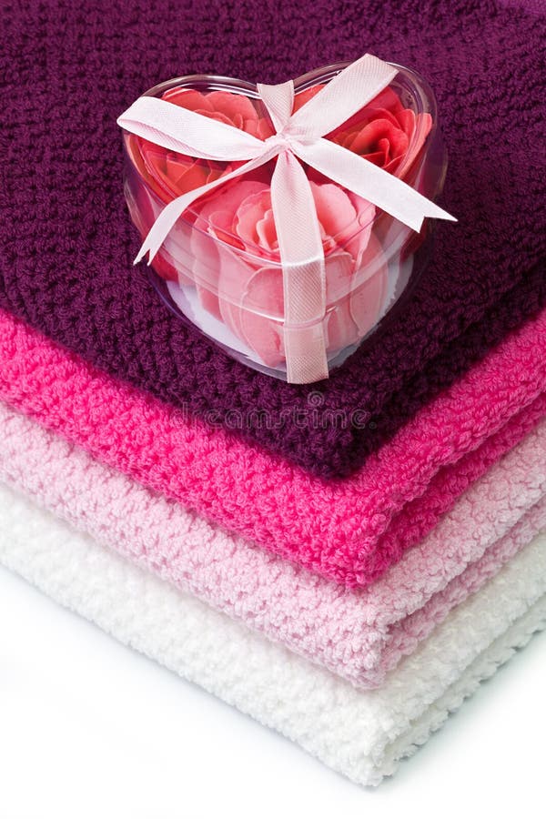 Soap Foam Roses in a Heart-shaped Box on Bath Towels Stock Image ...