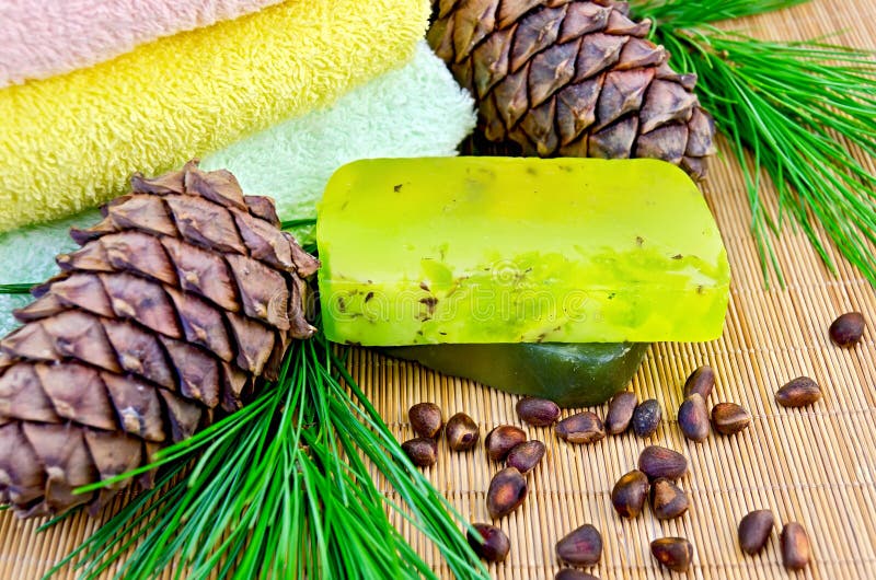 Soap Homemade Green with Cedar Cones Stock Image - Image of environment ...