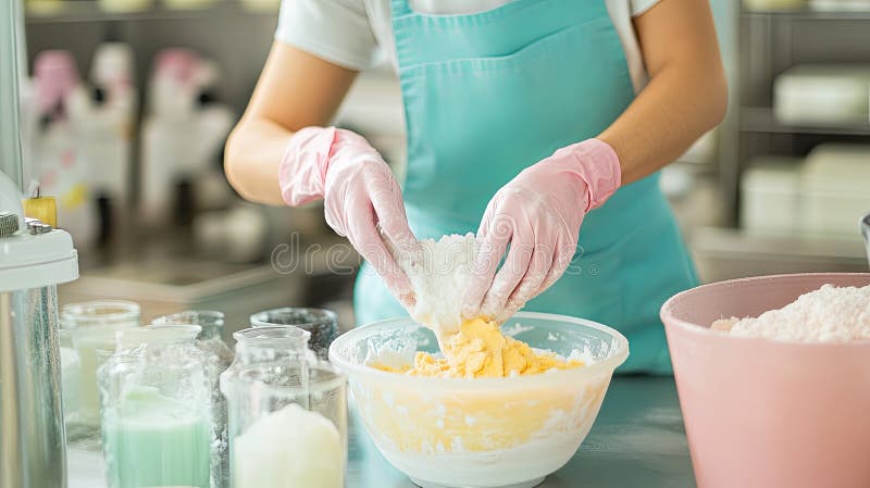 Soap Maker Mixing Ingredients in a Pastel-themed Studio. Pic Stock ...