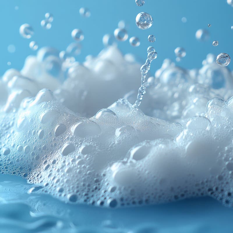 Soap Suds Splashing, Creating Foam and Bubbles on Blue Background Stock ...