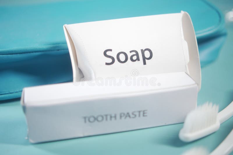 Soap and Toothpaste Packaging Displayed on a Colorful Background Stock ...