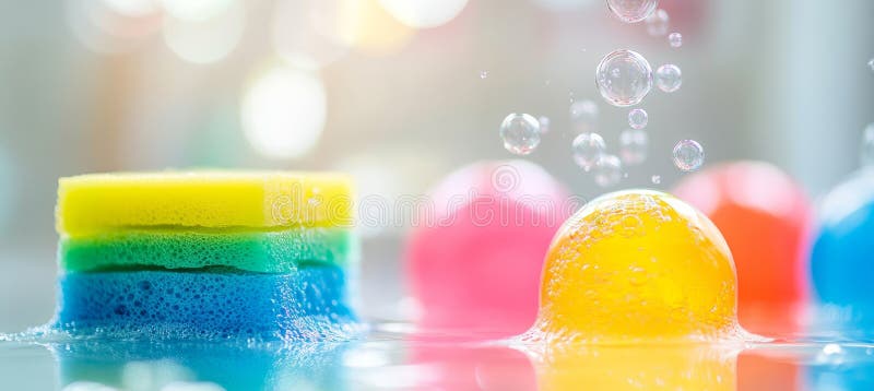 Soapy Fun Vibrant Sponges and Glowing Bubbles Create a Playful Bath ...