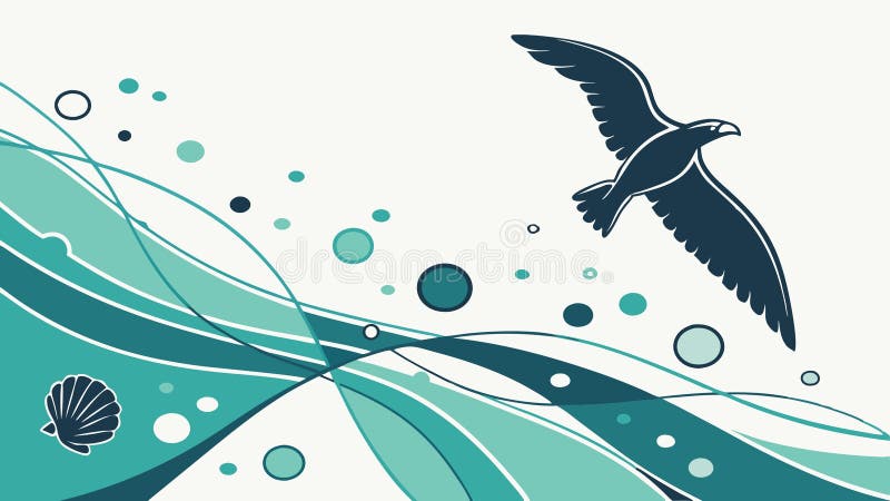 Soaring Bird Over Abstract Waves, Freedom and Natural Flow, Vector ...