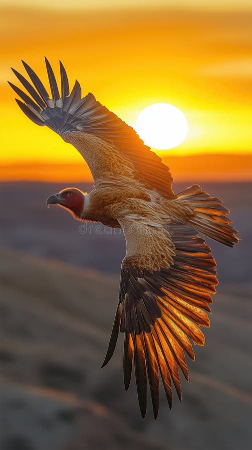 Soaring Condor with Outstretched Wings Against Sunset Backdrop Stock ...