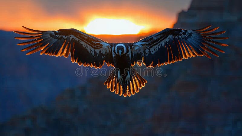 Soaring Condor with Outstretched Wings Against Sunset Backdrop Stock ...