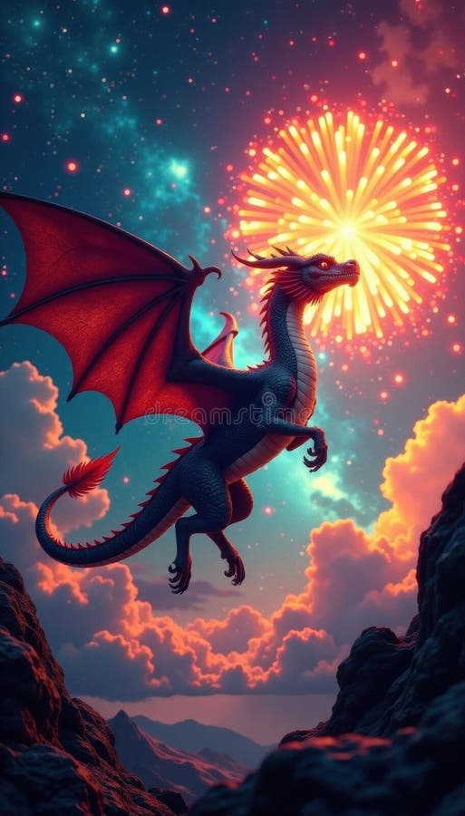 Soaring Dragon Amidst Fireworks Exploding in a Nebula , Beast, Space ...