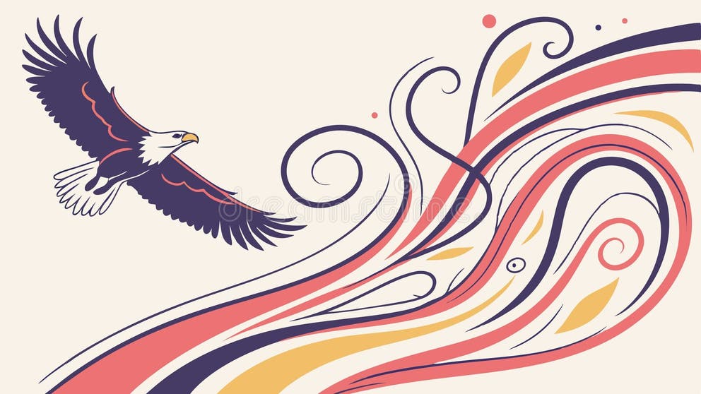 Soaring Eagle with Abstract Swirls Representing Freedom and Wind ...
