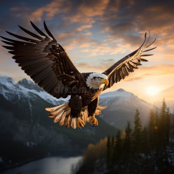 Soaring Majesty: Eagle Flying High. Generative AI Stock Illustration - Illustration of clouds ...