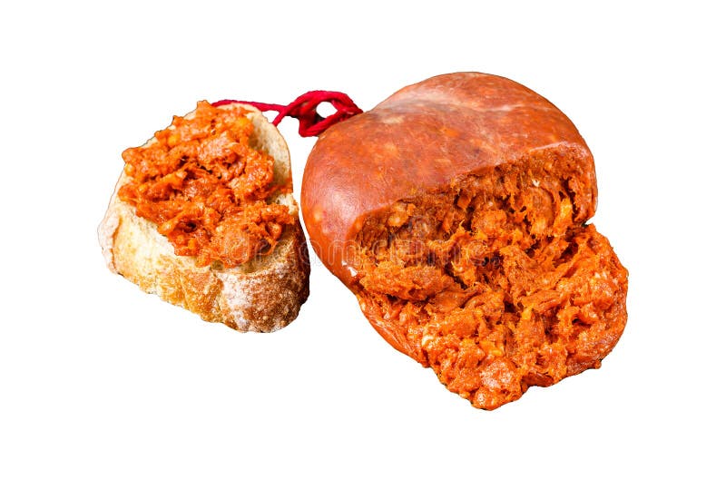 Sobrassada Cured Pork Meat Sausage on Bread Slice. Isolated on White ...