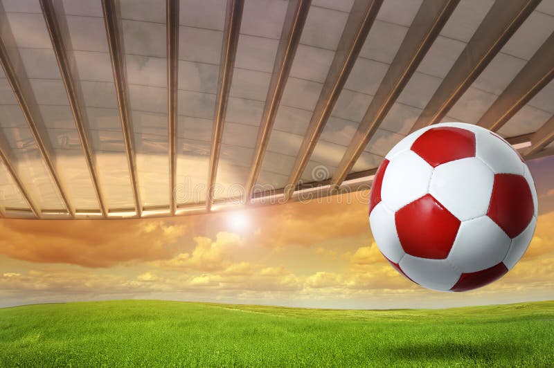 Midfield of Grass Soccer Stadium Field with Headlights Stock Photo ...