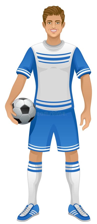 Rabbit Soccer Player with a Ball in Blue and Red Uniform Stock ...