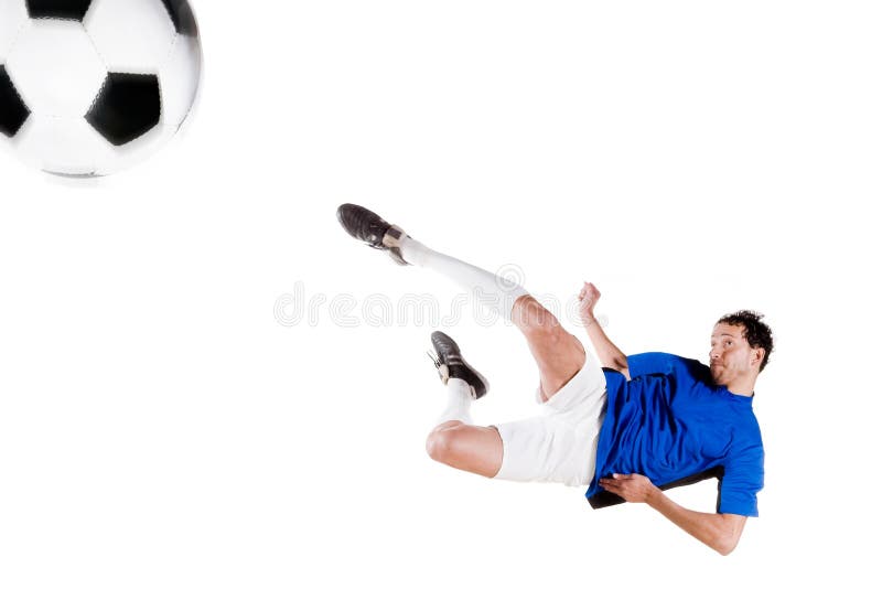 Man Soccer Football Player Flying Kicking Stock Photo - Image of ...