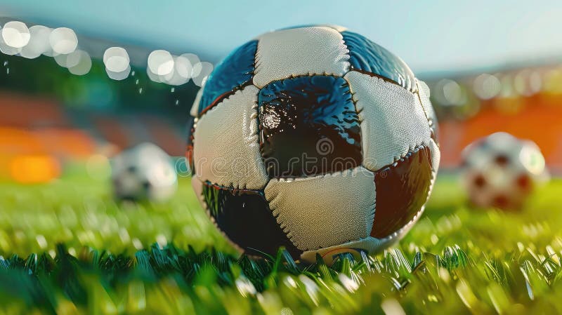 A Soccer Ball with Black and White Checkered Pattern is on a Green ...