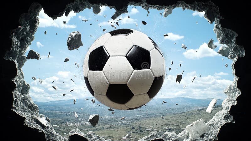A Soccer Ball Breaking through a Concrete Wall Stock Illustration ...