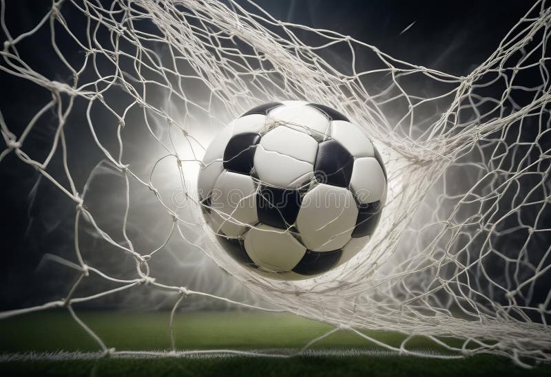Soccer Ball Breaking the Goal Net Stock Illustration - Illustration of ...