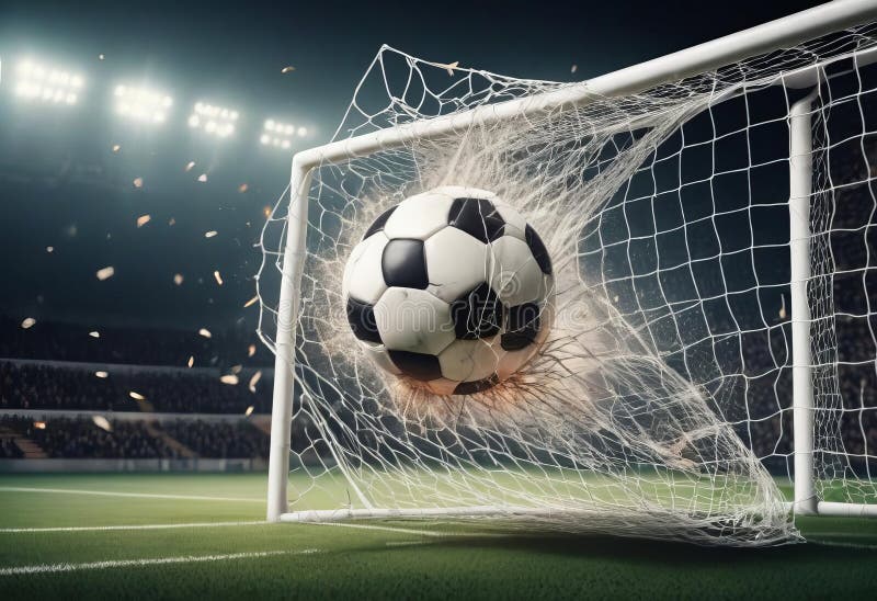 Soccer Ball Breaking the Goal Net Stock Illustration - Illustration of ...