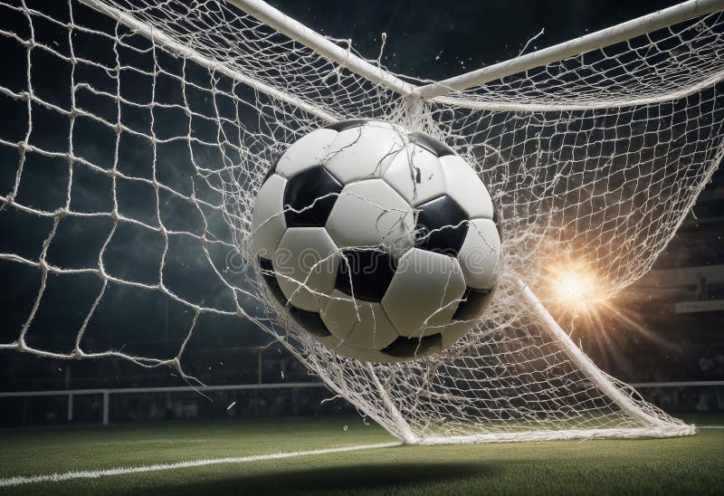 Soccer Ball Breaking the Goal Net Stock Illustration - Illustration of ...