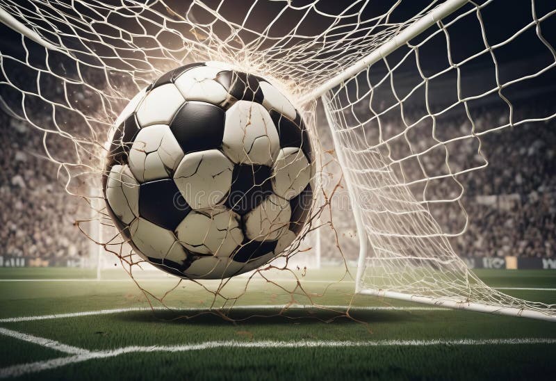 Soccer Ball Breaking the Goal Net Stock Illustration - Illustration of ...